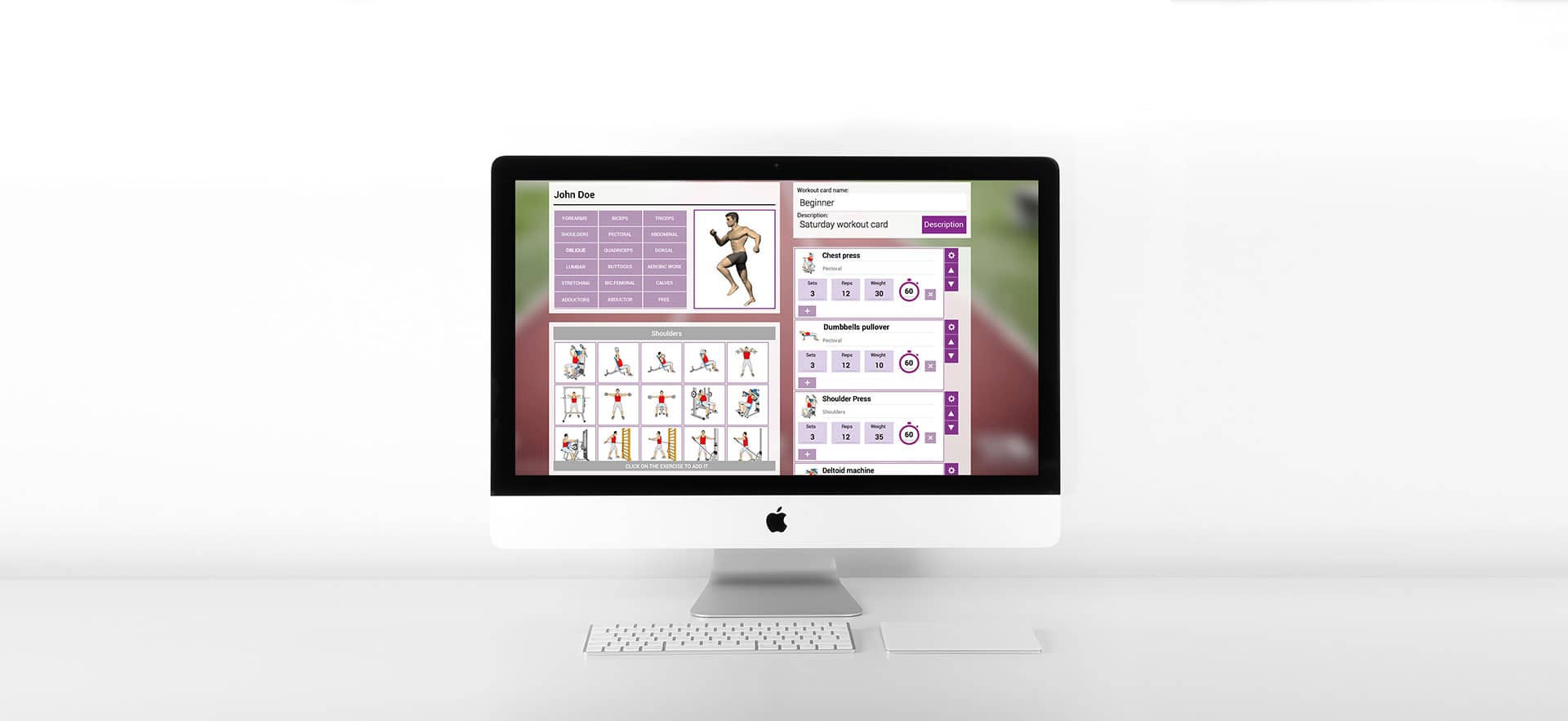 Gyms management system with app for personalized workout cards.